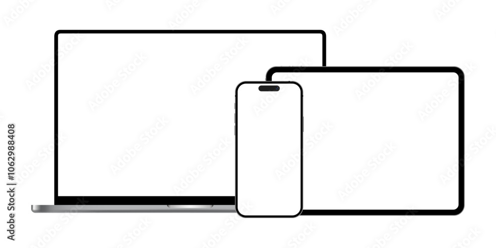 Apple Macbook Pro, iPad, and iPhone 16 Pro Max device vector set ...