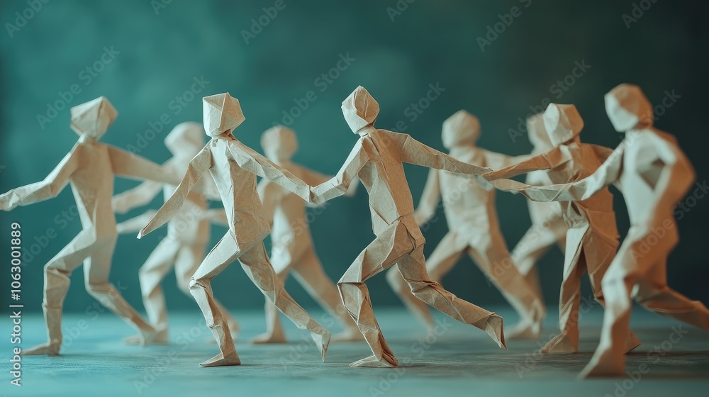Group of paper people in a dynamic pose, appearing to have a ...