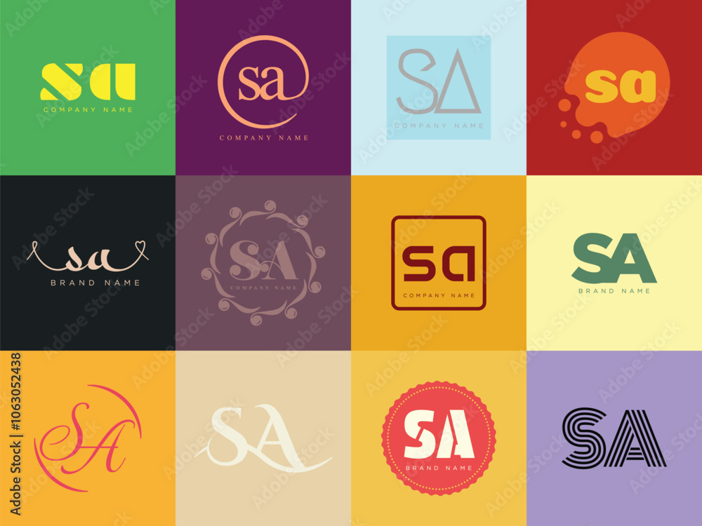 SA logo company template. Letter s and a logotype. Set different ...