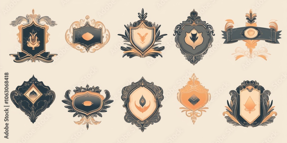 This set of vector illustrations features vintage-style design elements ...