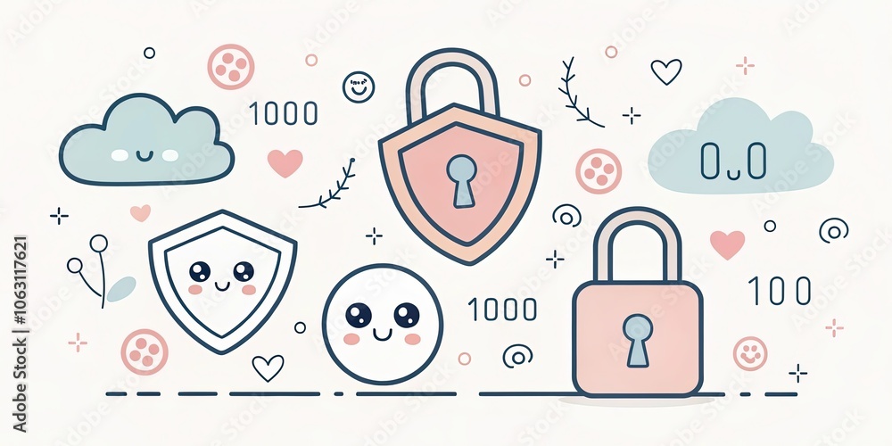 cute cartoon cybersecurity background Stock Illustration | Adobe Stock