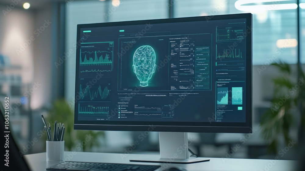 Health AI software visual with a computer screen displaying an ...