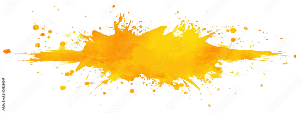 Bright yellow paint splash with dynamic splatters and drips, perfect ...