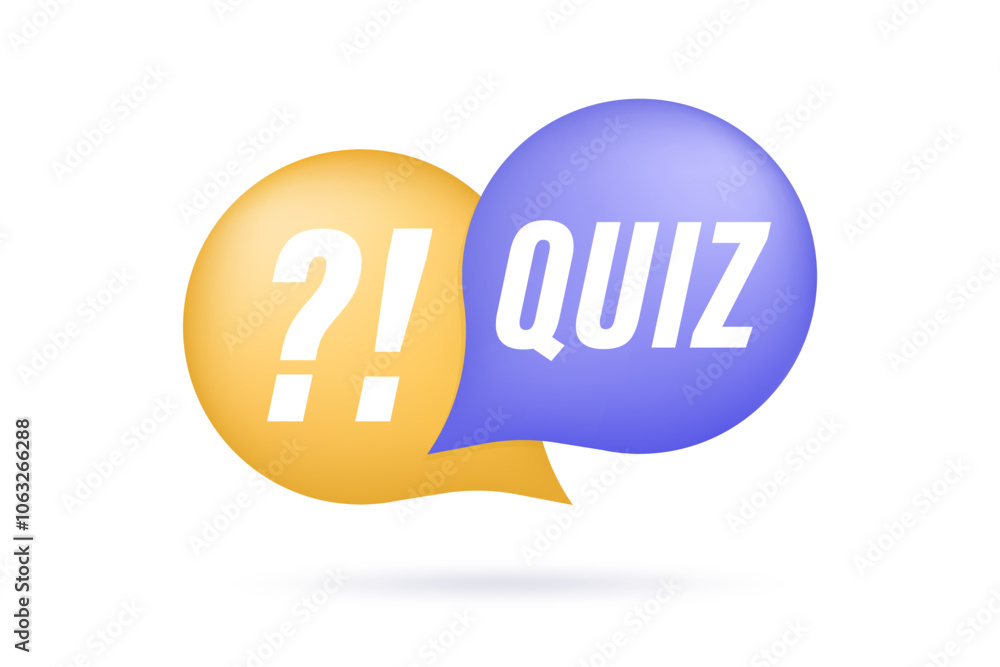 Quiz tag 3d speech bubble banner. Quiz time label with question mark ...