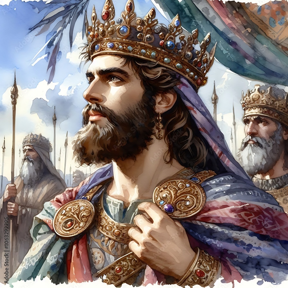Foto de Stock Watercolour illustration of King David, King of Israel ...
