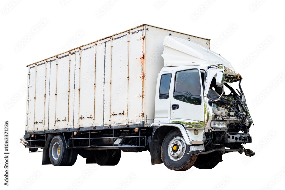 Full body of Front and side view old big truck get damaged by accident ...