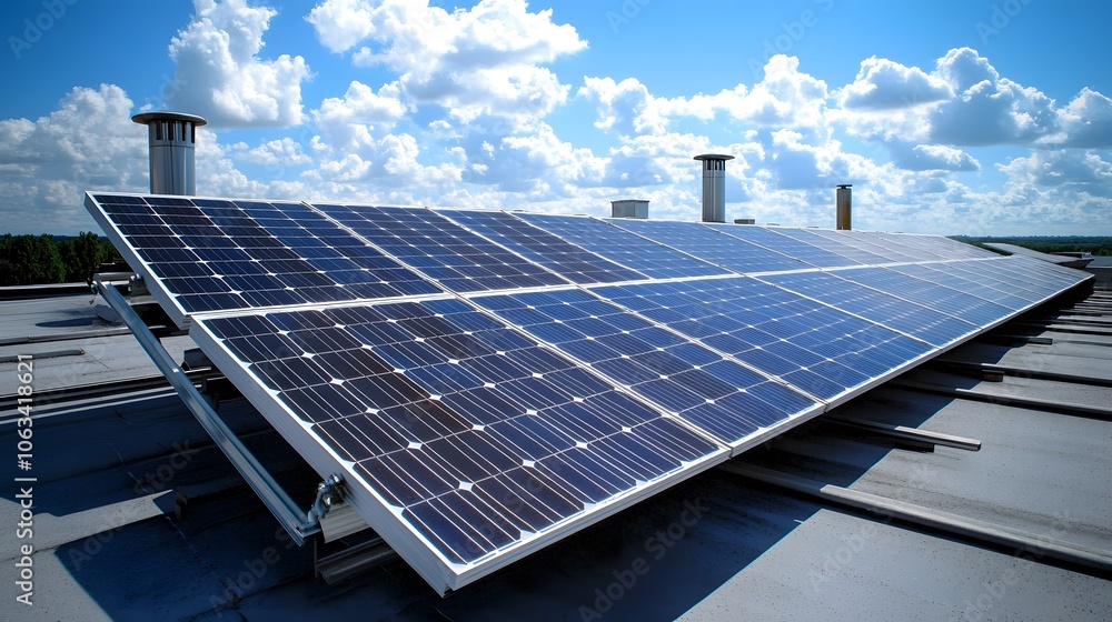 Technician in a manufacturing plant adjusting solar panels on the ...