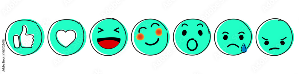 Emoticons set, facebook emoji social network reactions icon, set smiley ...