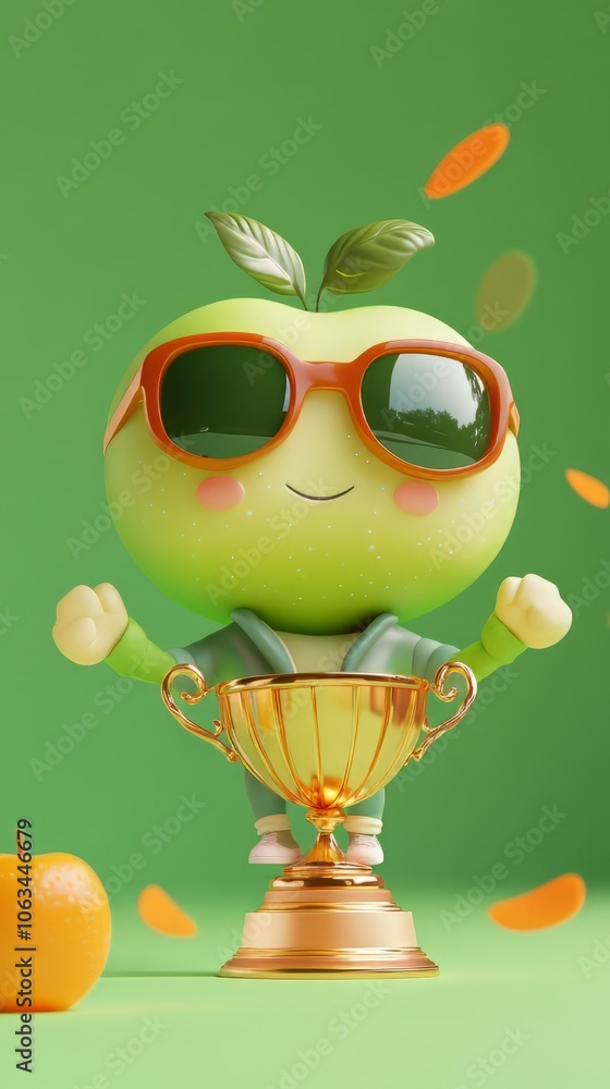 cute chibbi 3d blender apple character wearing gangster meme sunglasses ...