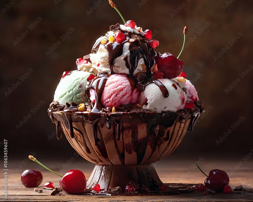 Dripping Ice Cream Sundae Exploding with Sweet Decadence and Colorful ...