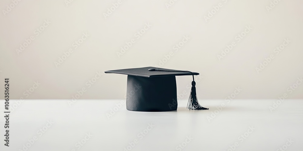 A mortarboard hat, also known as a graduation cap, stands alone against ...