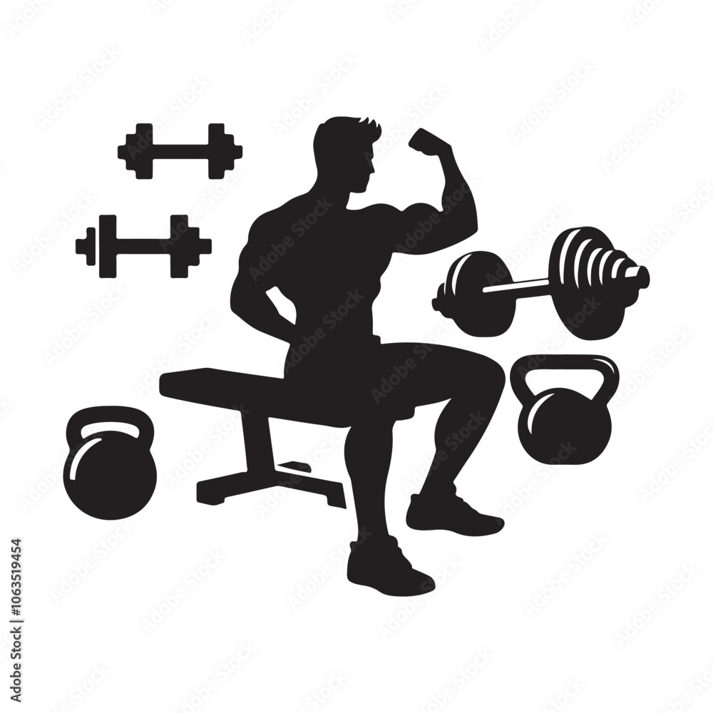 Muscle arm fitness emblems, labels, badges, logos and design elements ...