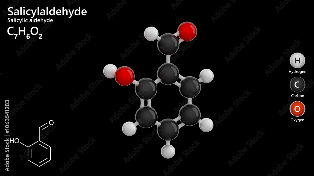 Molecule: Salicylaldehyde. Organic compound. Molecular structure ...