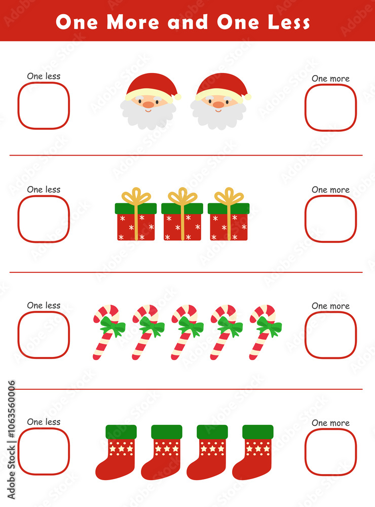 Christmas activity sheet. One More One Less Picture And Number ...