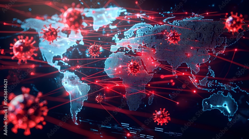 Global Viral Outbreak Spreading Across Interconnected World Map with ...