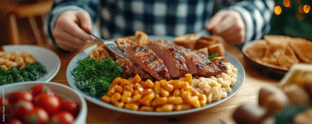 Gathering Around the Table A Cozy Family Holiday Meal with Traditional ...