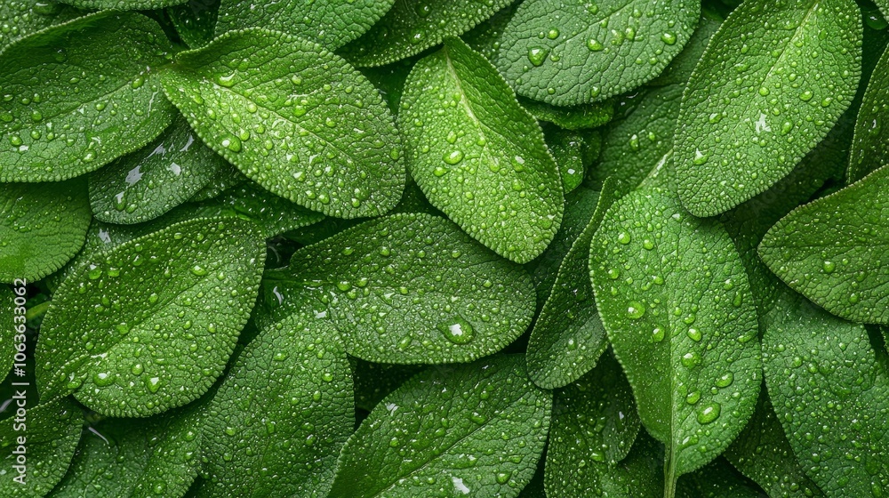 macro close-up of green sage leaves with water droplets vibrant greens ...