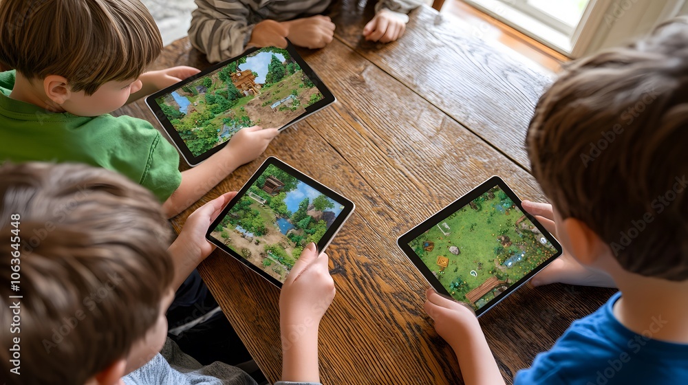 Candid photo of students using tablets to manipulate 2D variables in a ...