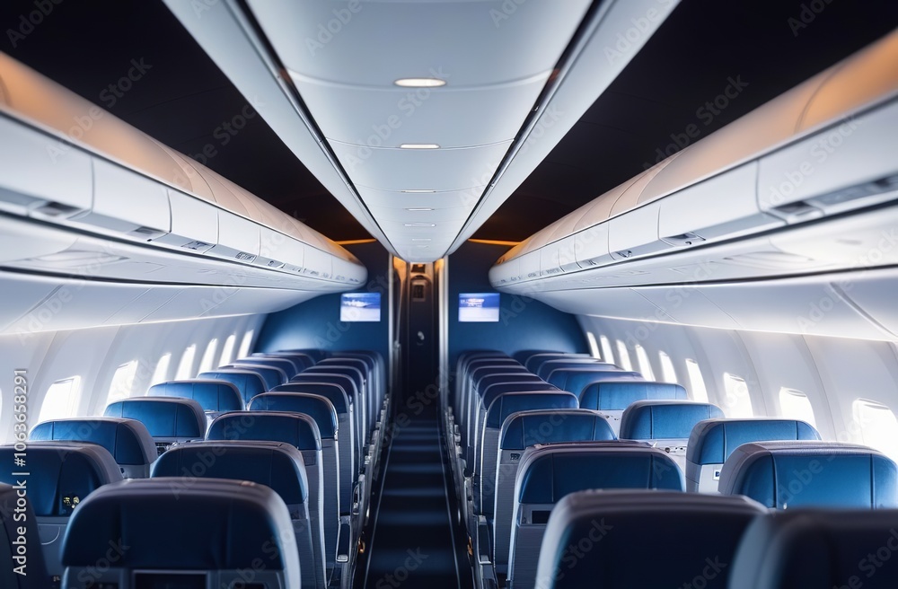 Aircraft cabin. Empty seats on board the plane with no people. Photo ...