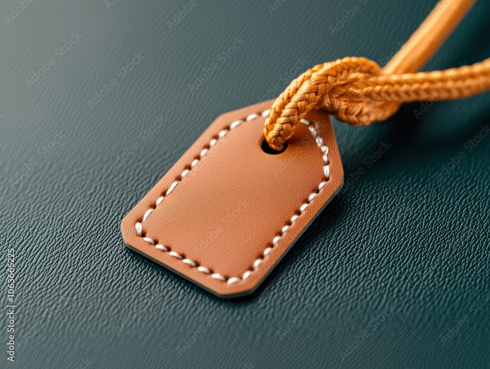 detailed price tag made of leather with braided rope, showcasing luxury ...