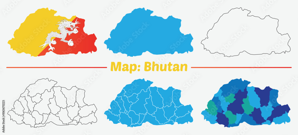 Bhutan Map Colors and flag on White Background quality files, bhutan ...