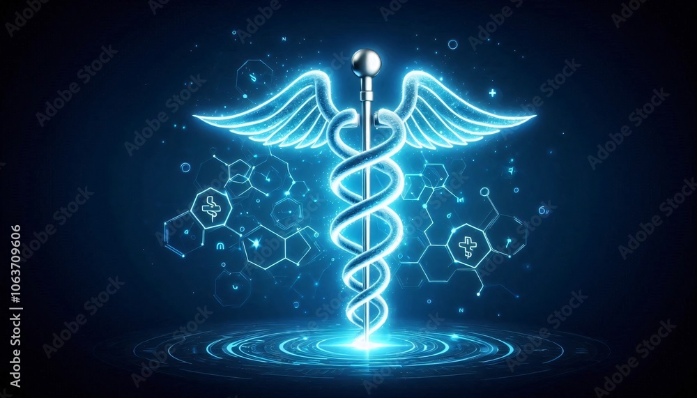 Futuristic Medical Symbol with Wings and Abstract Background Stock Illustration | Adobe Stock