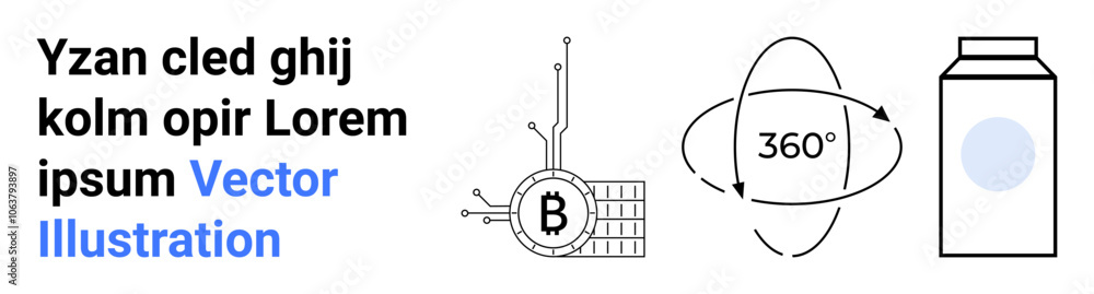 Blockchain symbol with a Bitcoin sign, an orbital 360-degree rotation ...