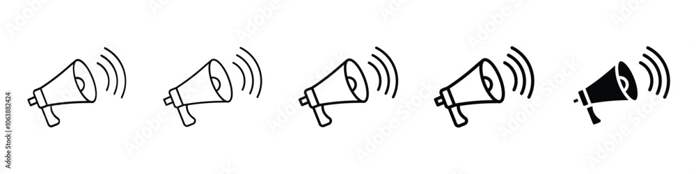 Set of 5 Megaphone icon - 1 Silhouette - 1 unexpanded vector ...