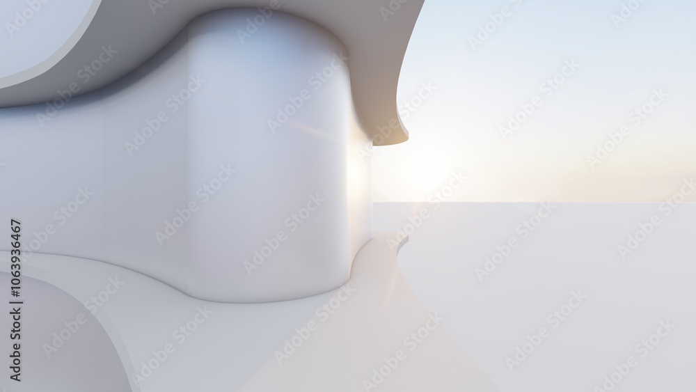 Architecture background exterior of curved wall building 3d render ...