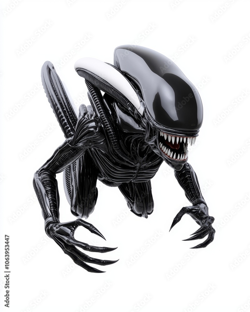 On a white background, a 3D rendering of an alien creature screaming at ...