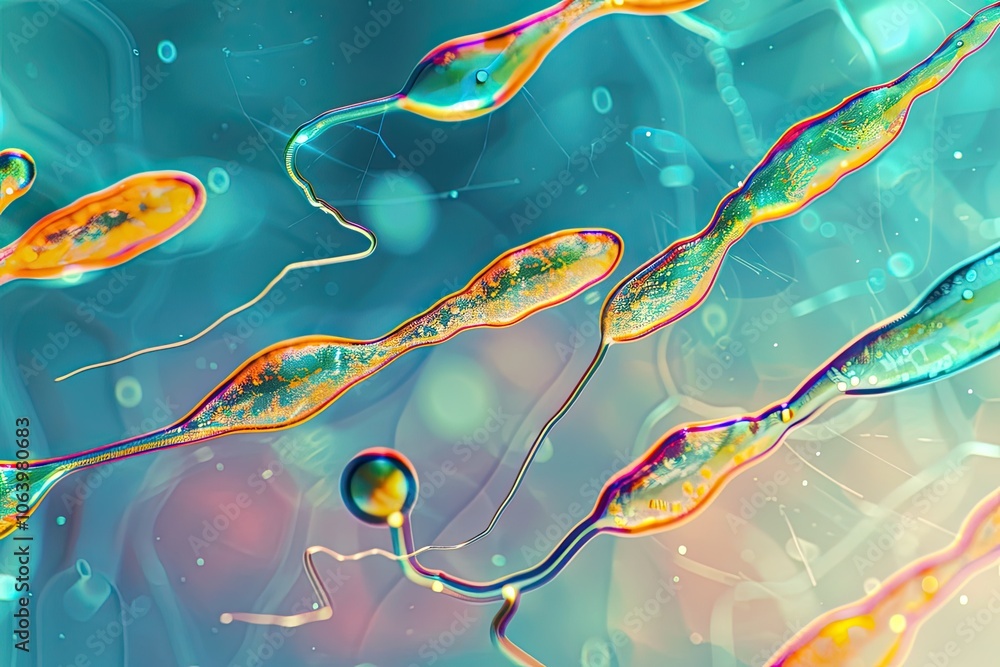 Colorful microscope shot of spermatogenesis stages, cellular details ...