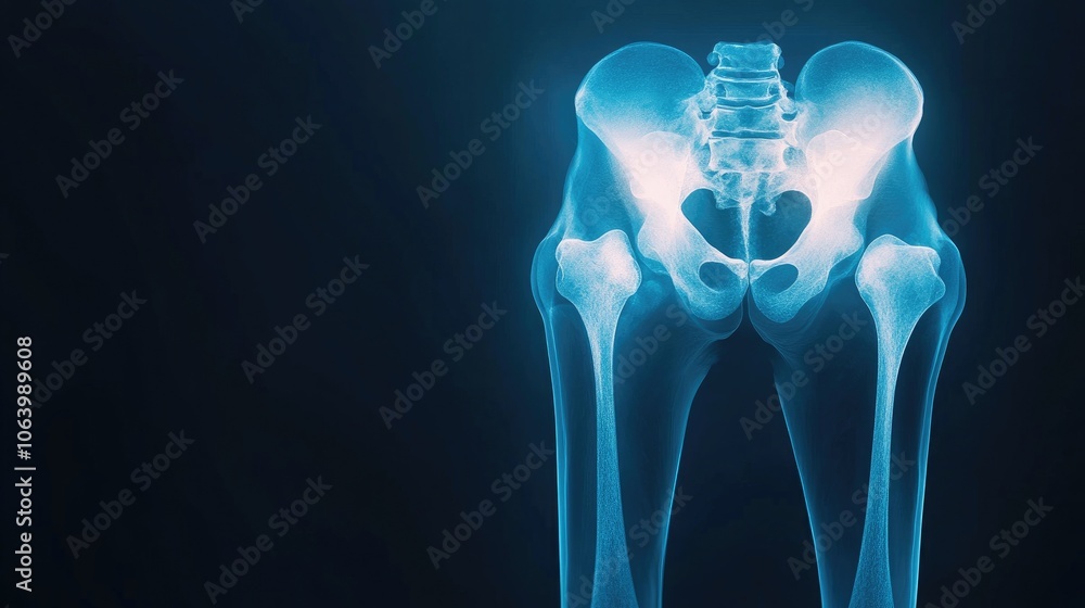 Symmetrical panoramic X-ray of the hip area showcasing bone structure ...