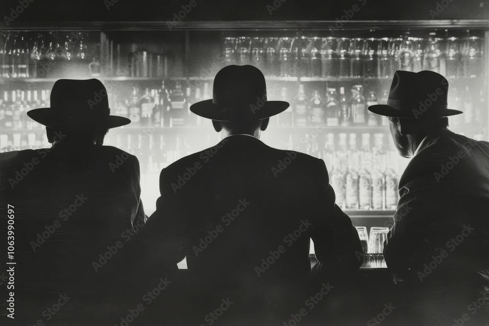 Three Mafioso Sitting in a Bar with Their Backs to the Camera, American ...