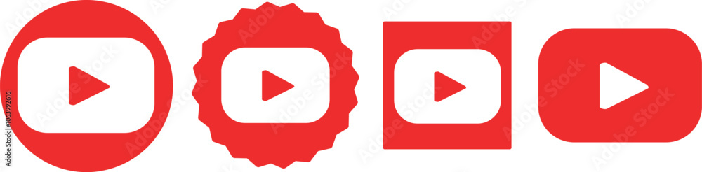 Red YouTube play button, YouTube video and music icon. YouTube icon set ...
