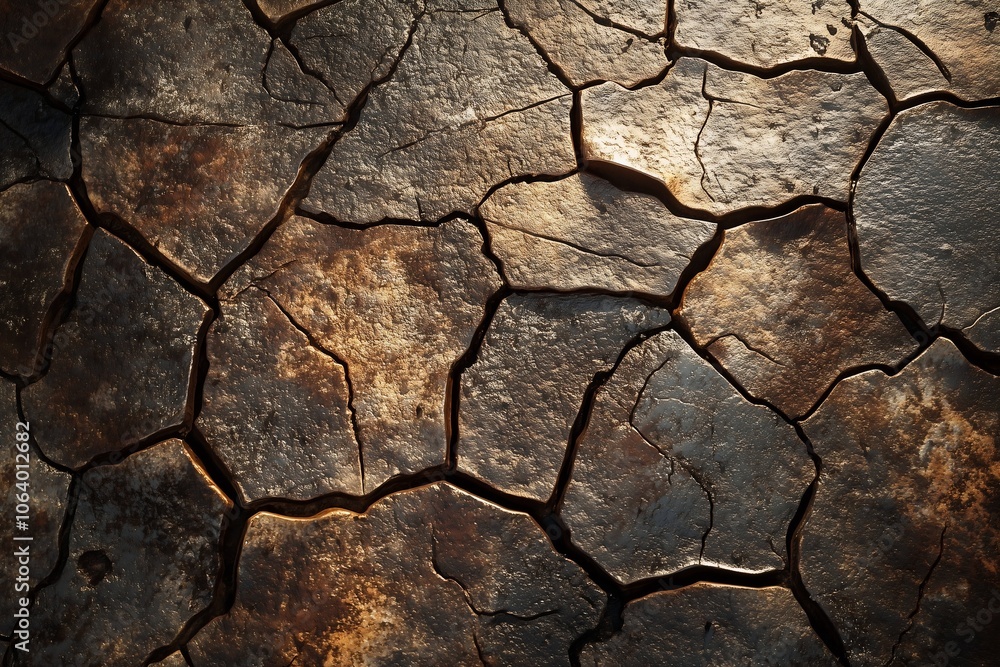 Detailed view of cracked, dry earth with warm tones and textures ...