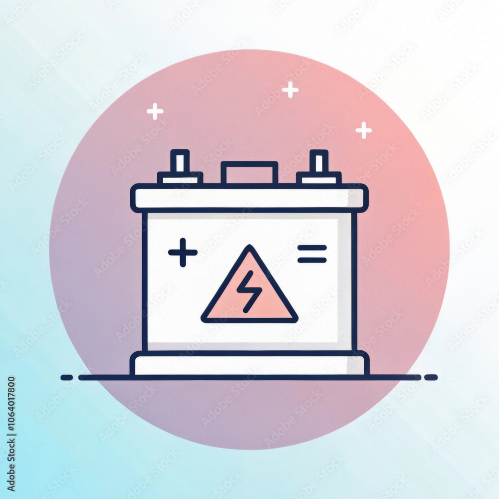 simple outline of a dead battery with a warning symbol, flat design ...