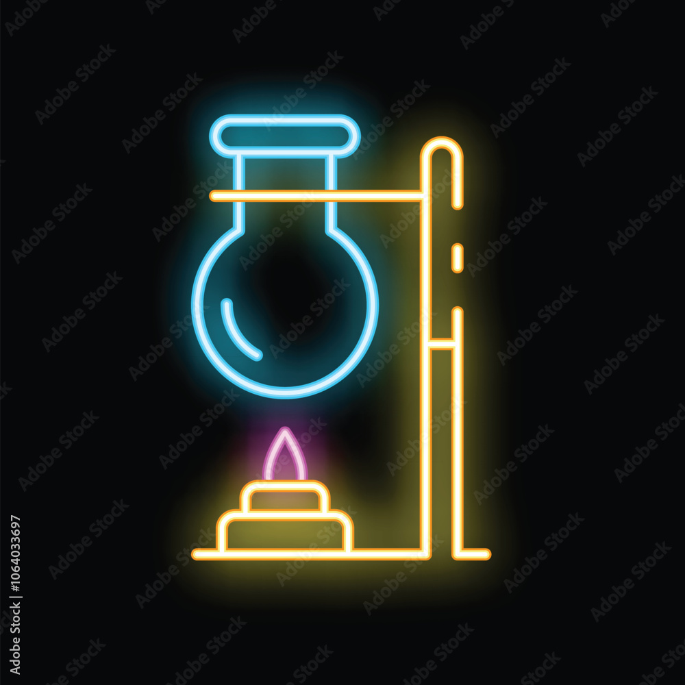Neon sign of a chemical experiment taking place with a flask over a ...