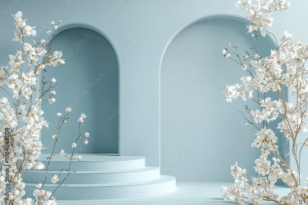 Elegant Arch and Podium Photoshoot Backdrop: Floral-Stemmed Archway ...