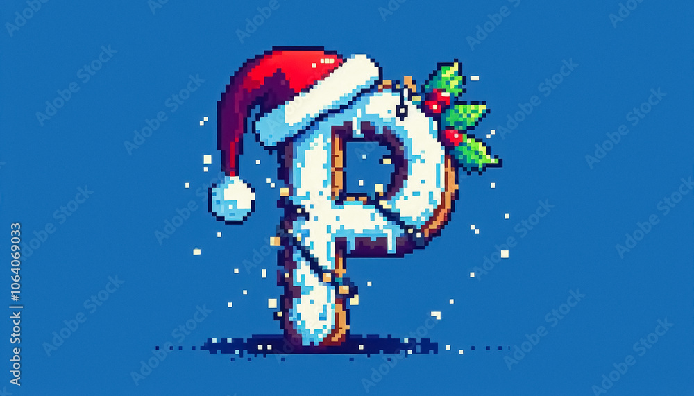 8-bit pixel art style illustration of christmas alphabet letter P Stock ...