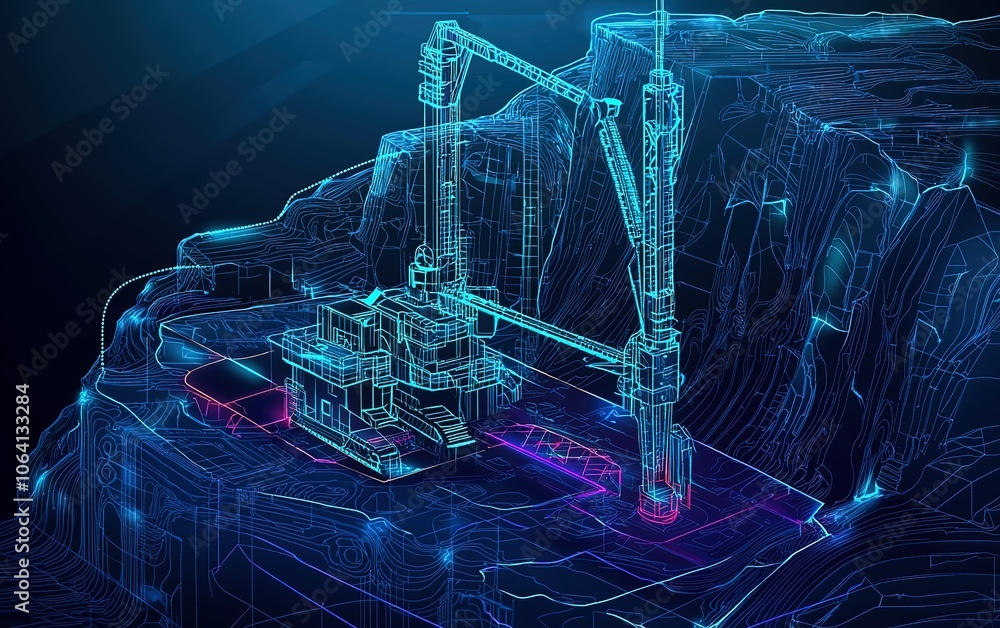 A futuristic drilling rig designed for deep-sea exploration in a ...