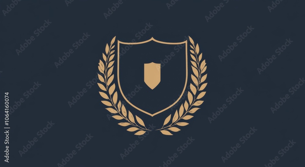 Elegant logo design with classic navy blue shield or laurel wreath ...