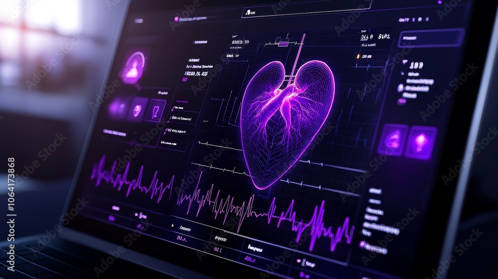 Biometric dashboard showing human heart anatomy, with vibrant ...