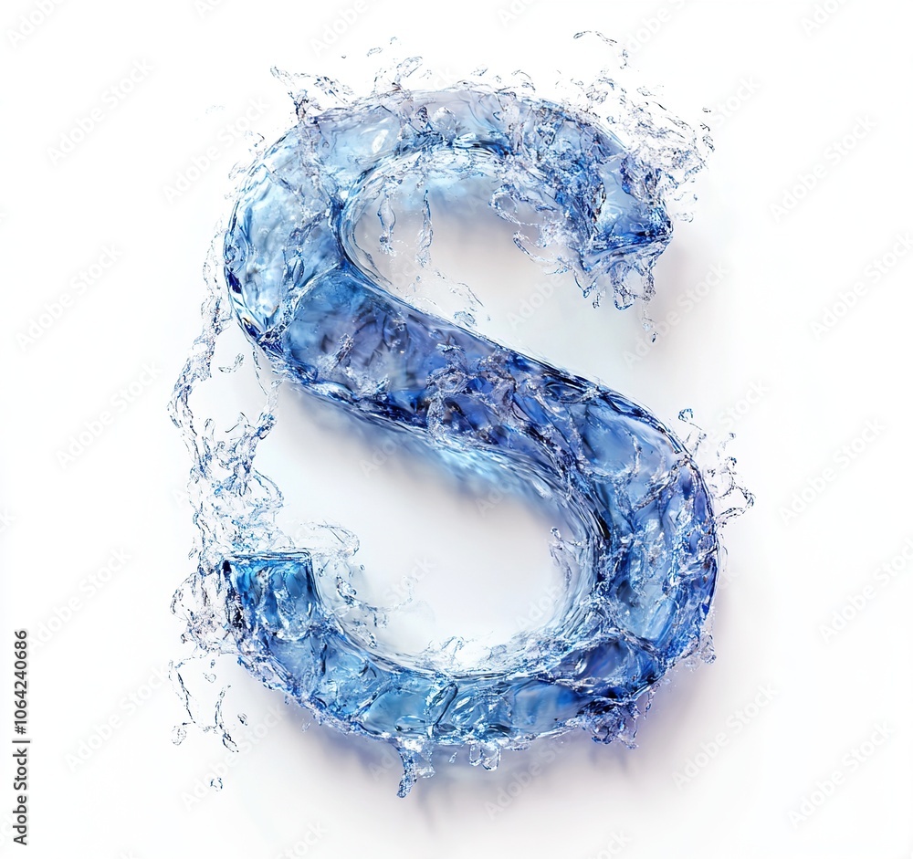 Water font letter S made of water on white background. blue liquid ...