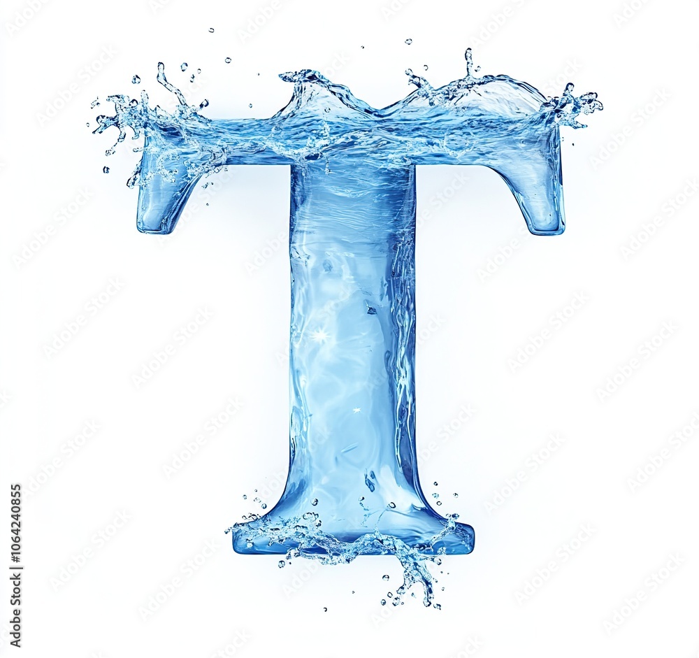 Water font letter T made of water on white background. blue liquid ...