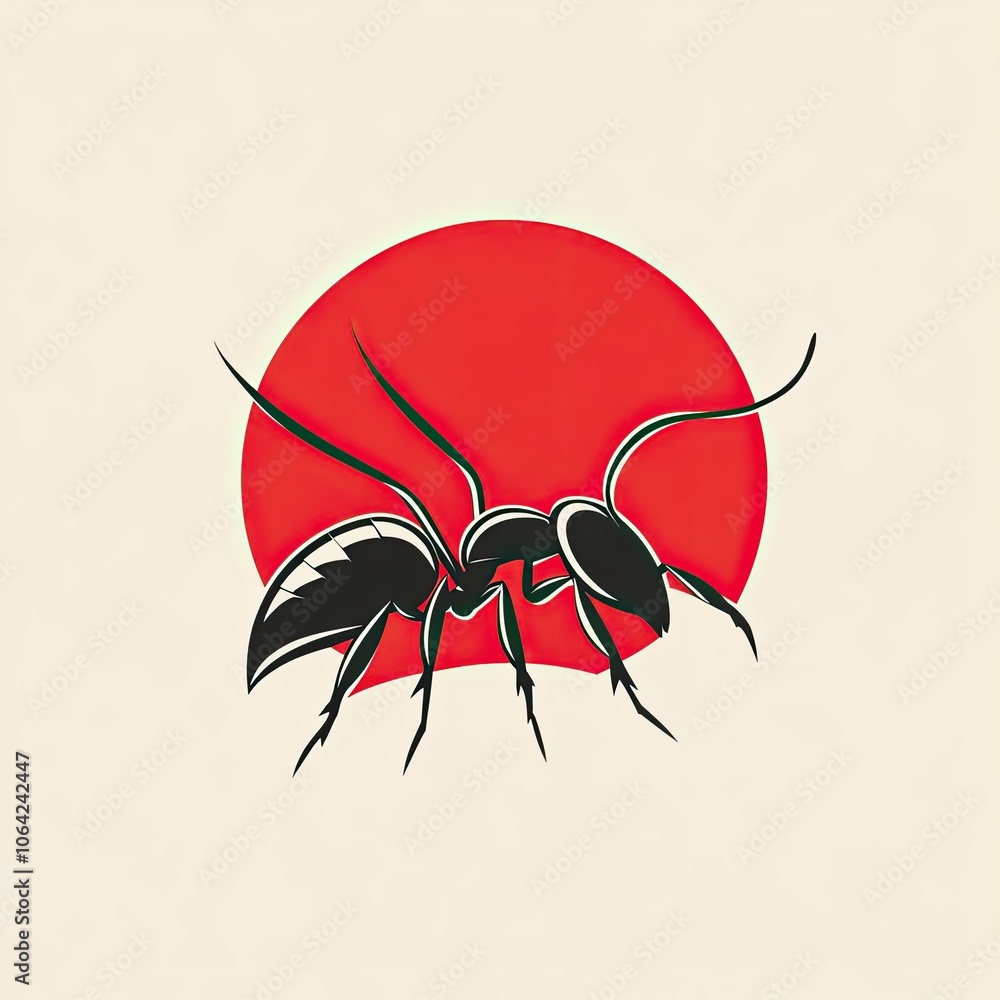 Black Ant Silhouette with a Red Circle Behind it Stock Illustration ...