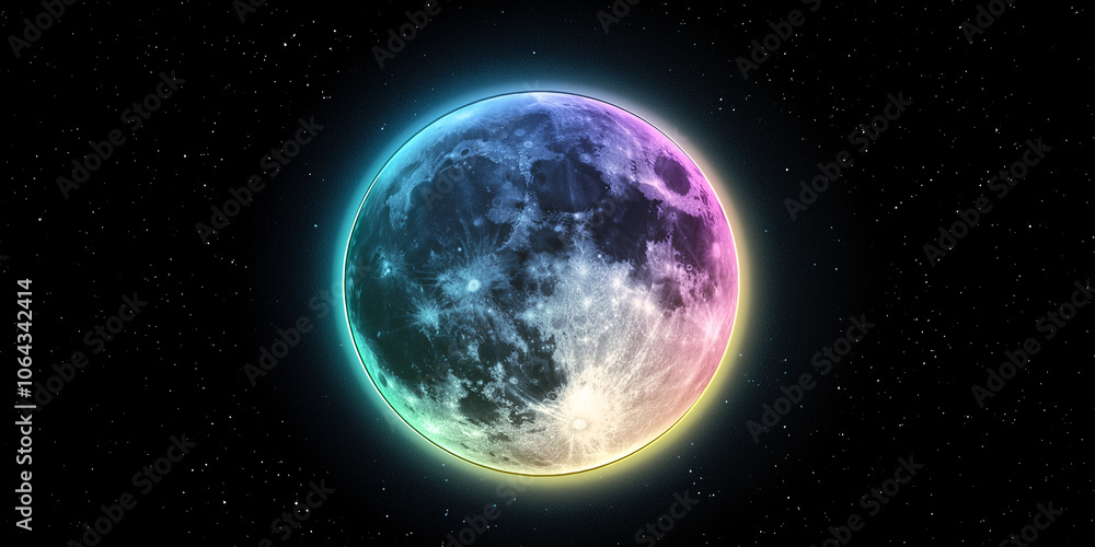 Full moon shining with rainbow colors in the starry night sky Stock ...