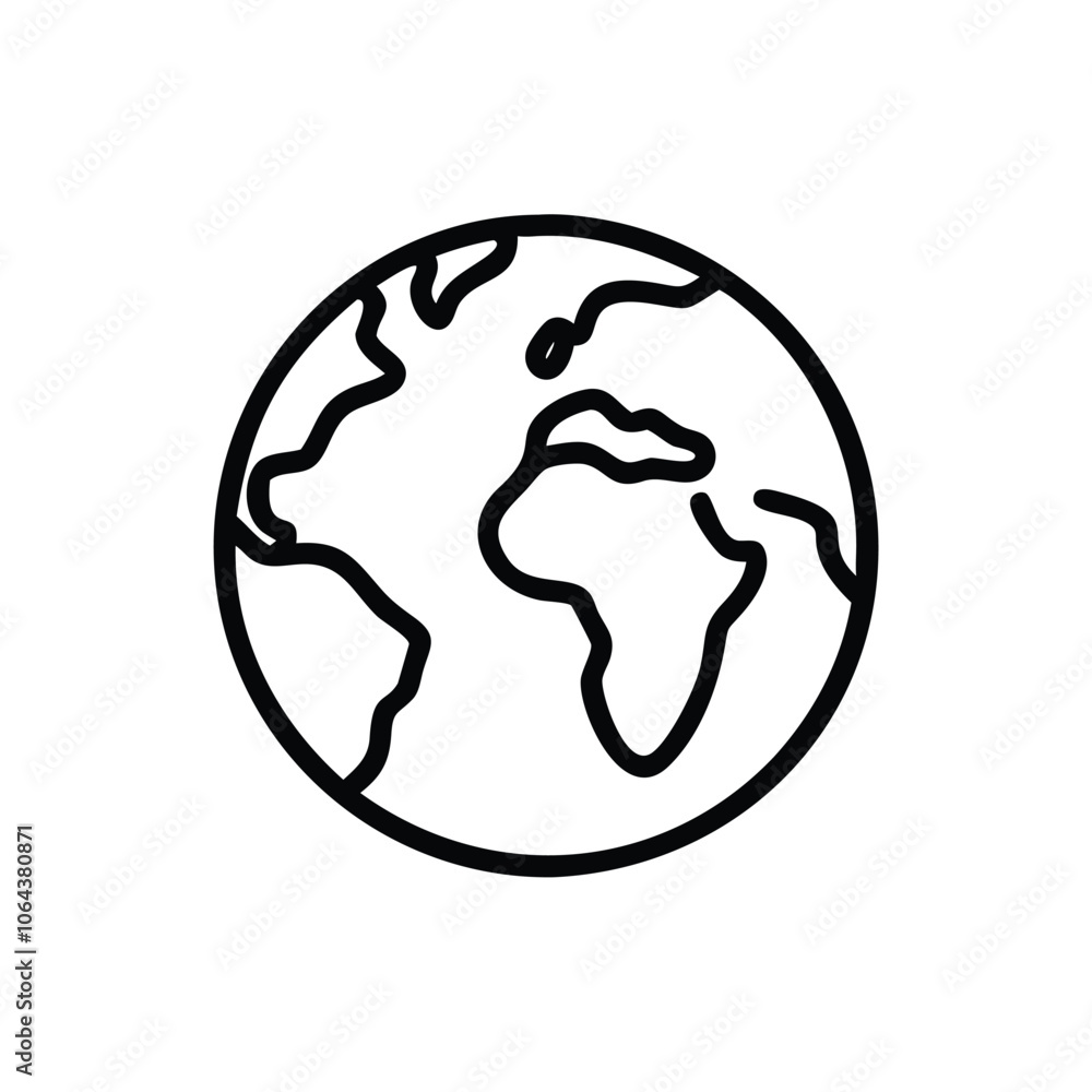 Black Outline Earth Icon with Continents, Simple black outline icon of ...