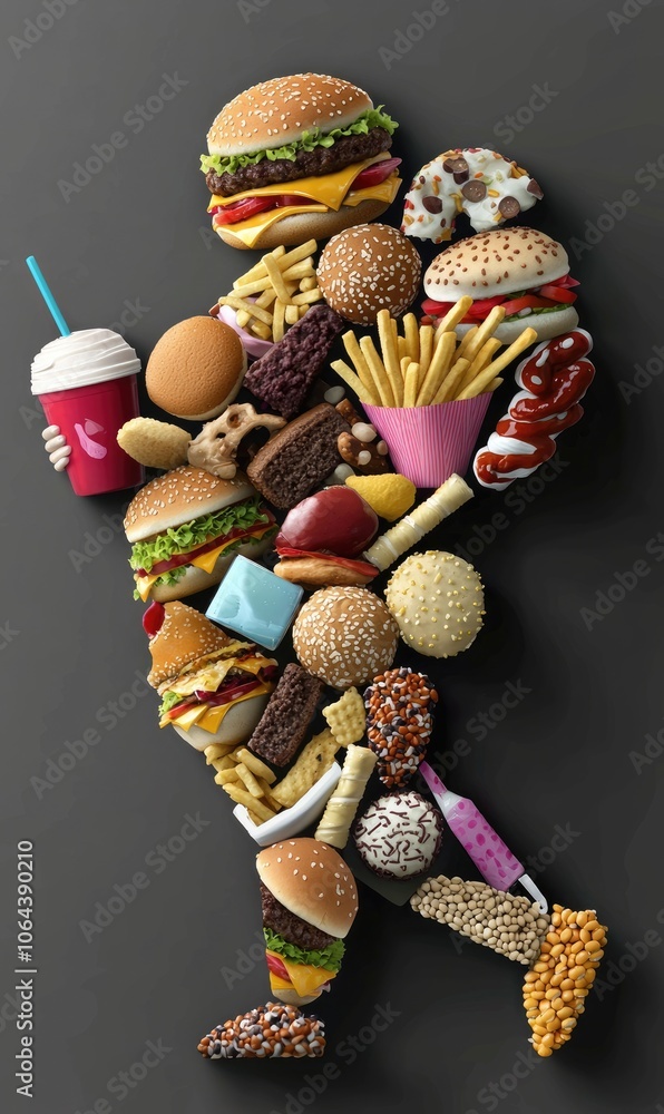 Lifestyle choices: detailed depiction of a fat human figure filled with ...