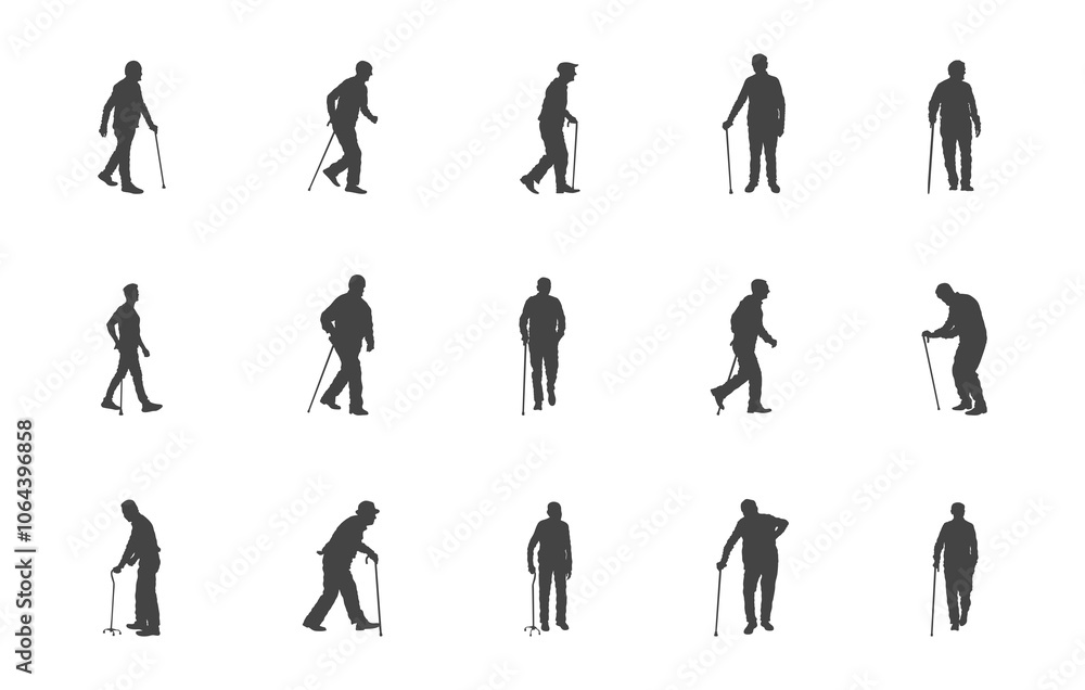 Old man with walking cane svg, Old man with cane silhouette, Old man ...