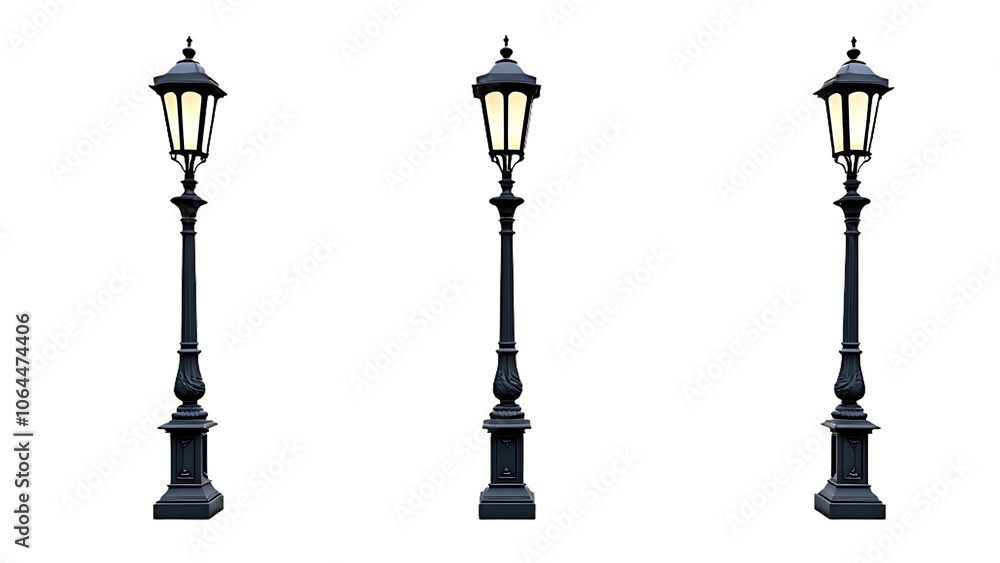 Black street lamp post on white background.. Stock Photo | Adobe Stock